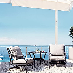 Grand patio 3 PCS Patio Furniture Set Outdoor Bistro Set Metal K/D Chat Set Rocking Chair with Gray Comfortable Cushions for Garden Lawn & Poolside