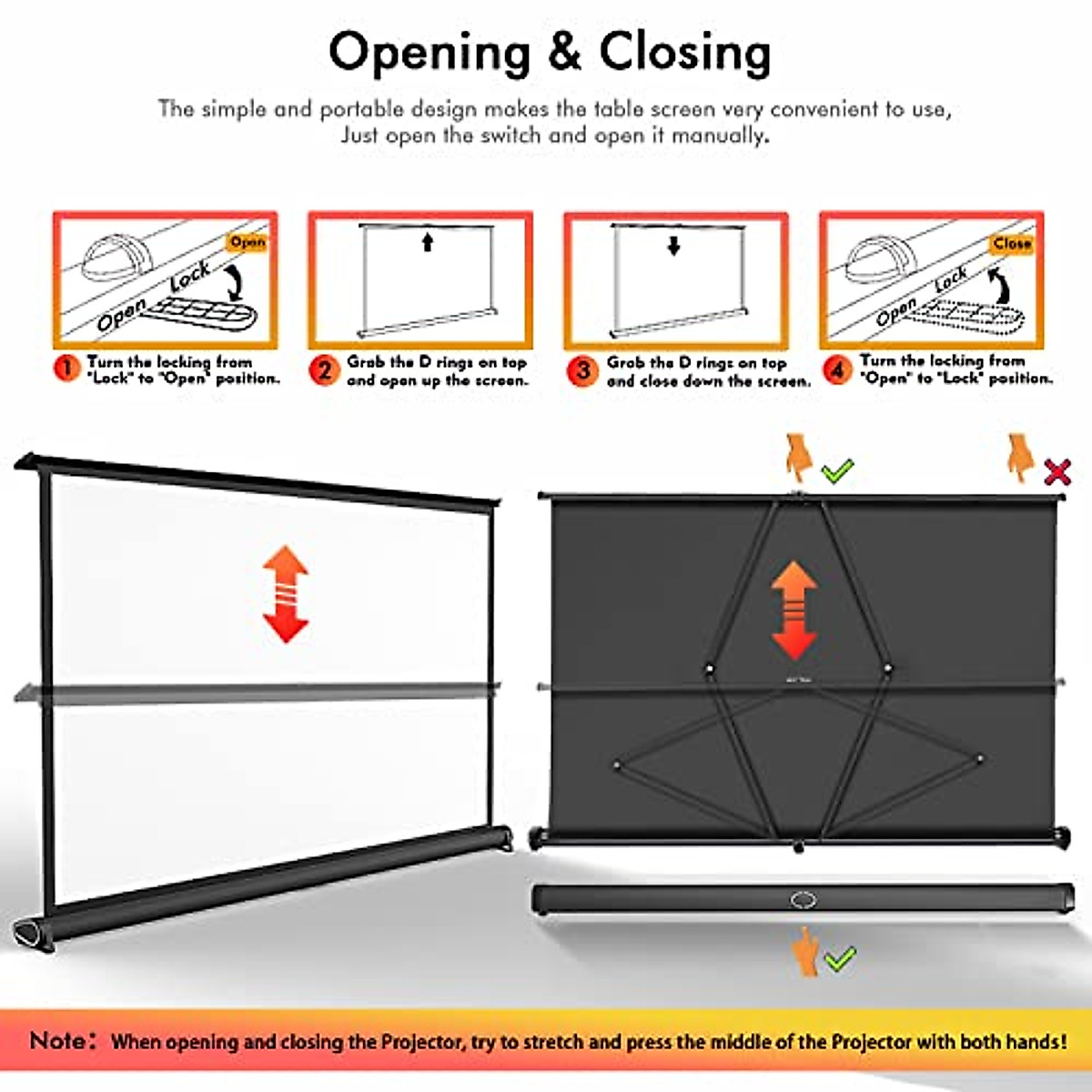 New Portable Mobile 50 Inch Projector Screen Pull Down, 16:9 Projector Screen Retractable Tabletop Screen Tripod Stand for Home Theater Meeting Room, School Indoor Outdoor Ceiling Wall Mount Upgrade