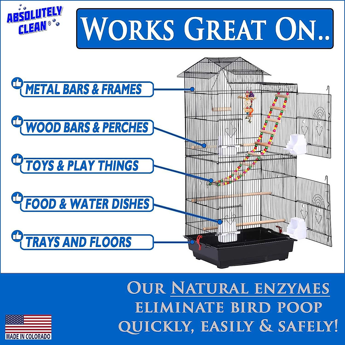 Absolutely Clean Amazing Bird Cage Cleaner and Deodorizer - Just Spray/Wipe - Safely & Easily Removes Bird Messes Quickly and Easily - Made in The US 16oz Spray (Pack of 1)