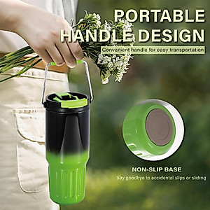 Brwacoz Vacuum Insulated Tumbler with LeakProof Straw Lid and Portable Handle, Reusable Stainless Steel Water Bottle with Non-slip Bottom Pad, Cupholder Friendly Travel Coffee Mug, 28oz, Green