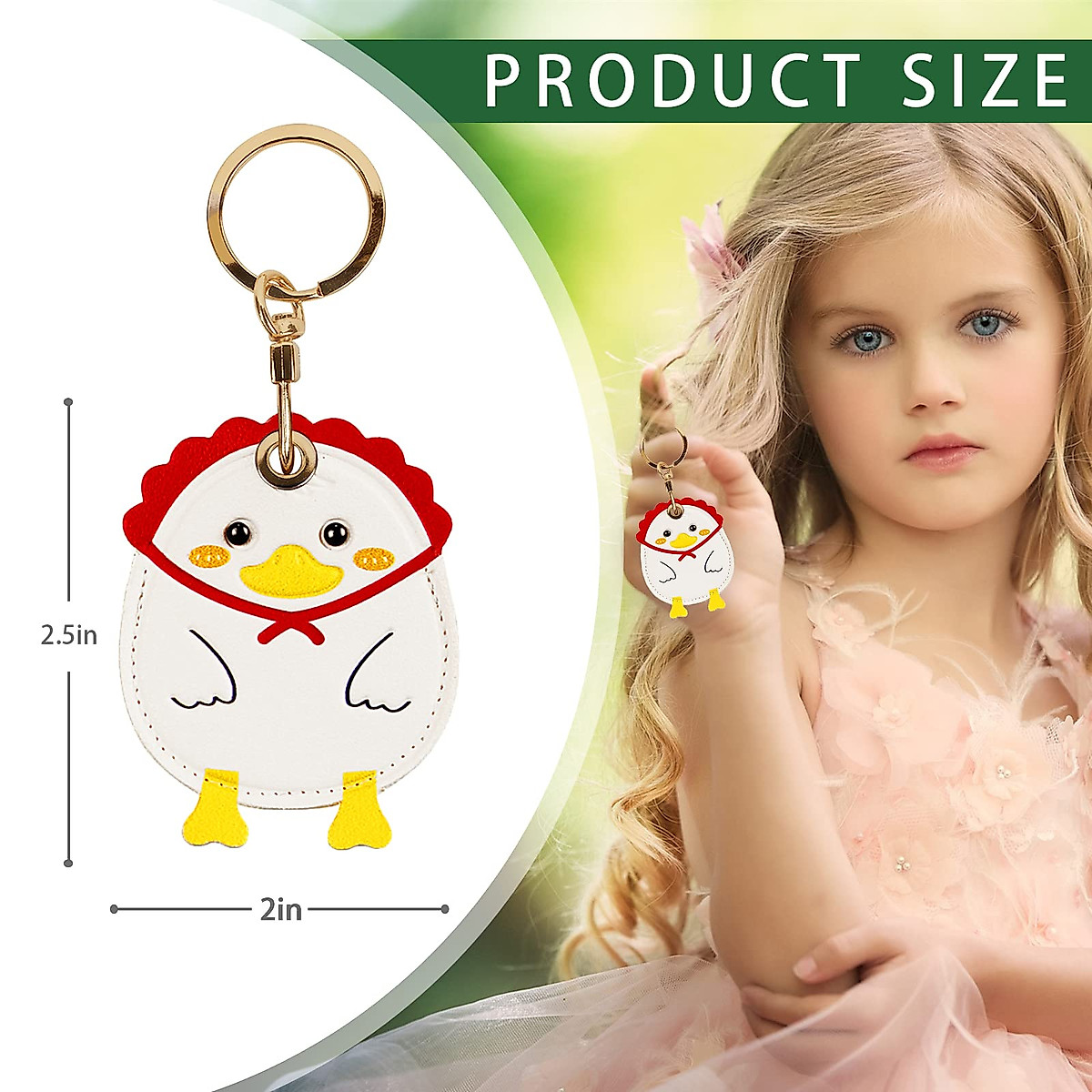 Leather Keychain Case Holder Compatible with Apple AirTag, GPS Airtag Keychain Finder Tracker with Key Ring, Anti-Scratch Protective Air Tag Cover for Keys, Wallet(Red White Chicken)