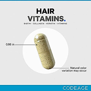 Codeage Hair Vitamins 10000 mcg Biotin, Keratin, Collagen, Vitamin A, B12, C, D3, E, Zinc, Inositol - Hair Care Support for Strength, Thickness Growth - Healthy Hair Supplement Pills - 120 Capsules
