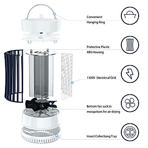 Phosooy 2-in-1 Indoor Electric Bug Zapper with Fan, Chargeable 1500V High Voltage Mosquitoes Killer with Hanger, Small Fly Insects Lamp Trap Catching Moth Gnat Fruit Flies, White