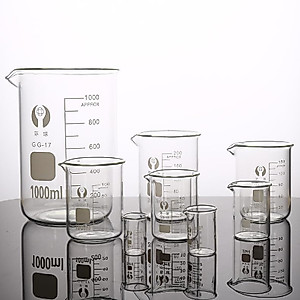 KNMNIU 50ml Low Form Glass Beaker, 3.3 Borosilicate Glass Graduated Printed Scale Measuring Cups with Spout for Kitchen Lab Liquids,4 PACK