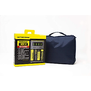 Nitecore New i4 Intelligent Charger for Li-ion Ni-MH AA AAA 18650 16340 26650 Batteries with Travel Bag and Battery Organizer