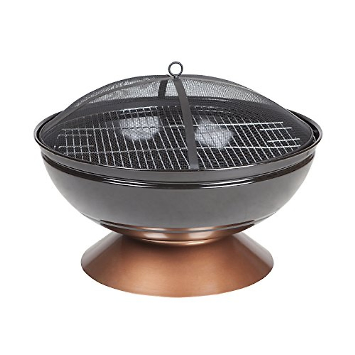 Fire Sense 62242 Fire Pit Degano Round Wood Burning Lightweight Portable Outdoor Firepit Backyard Fireplace Also Included Wood & Cooking Grate - Black Copper - 26"