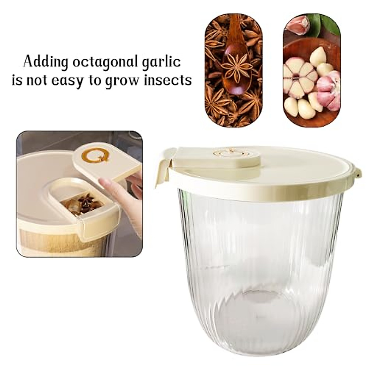 PENCK 20bl Flour Storage Container Airtight Rice Holder Dispenser Plastic Food Bin Cereal Grain Organizer Box with Locking Lid & Measuring Cup, 5-10kg Capacity, Cream