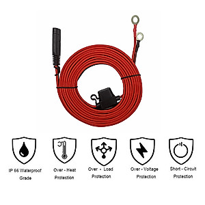 SAE Connector Ring Terminal Harness - 12FT SAE Plug to Ring Terminal Harness Assembly Cord 16AWG 2 Pin Quick Disconnect Battery Extension Cable with 15A for Car Motorcycle RVs Boats Solar Panel