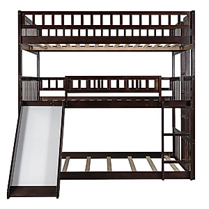 Triple Bunk Bed with Slide, Full Over Full Over Full Bunk Bed Convertible Triple Beds for Kids/Teens/Adults, Espresso