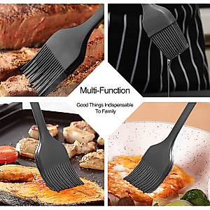 Silicon Pastry Basted Brush, Heat Resistant Basting Brush for Cooking, Pastry Brush for Baking BBQ Grill Cooking Kitchen Spreading Oil, Dishwasher Safe（Black-L）
