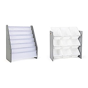 Humble Crew Kids Super Sized Bookshelf 6 Tier Book Rack Organizer, Grey/White & Grey/White Toy Organizer, 9 Bin Storage, 24" Tall