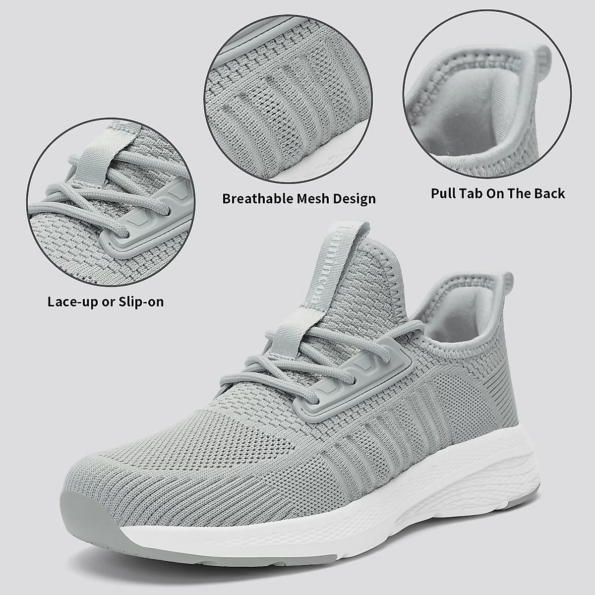 Lamincoa Womens Walking Sneakers Running Tennis Shoes Lightweight Memory Foam Casual for Gym Workout Yoga Light Grey Size 8