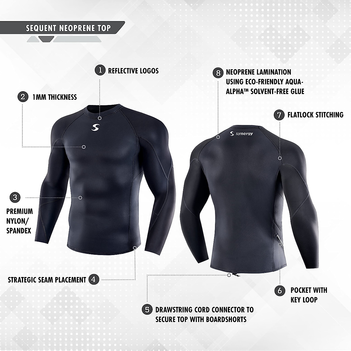 Synergy Men's Sequent Neoprene Multisport Full Sleeve Top (Black, Medium)