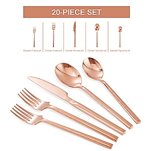 Gold Silverware Set, 20-Piece Stainless Steel Flatware Cutlery Set Service for 4, Tableware Utensils Set Includes Knife/Spoon/Fork for Kitchen Home Restaurant Gift, Mirror Polished, Dishwasher Safe