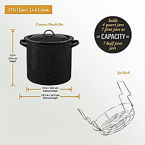 Granite Ware Enamel on Steel 15.5-Quart Water Bath Canner with lid & Jar Rack, Multiuse Pot, Resistant & Easy to Clean