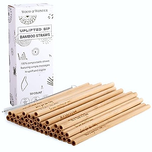 Uplifted Sip Reusable Bamboo Straws – Rustic, Compostable Alternative to Plastic Straws, Paper Straws and Silly Straws (50-Pack)