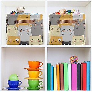 Cartoon Cats Storage Basket Bins Decorative Toy Organizer Bins Laundry Hamper Baskets with Handles for Bedroom Office Clothes Pet Nursery Living Room,2 pcs