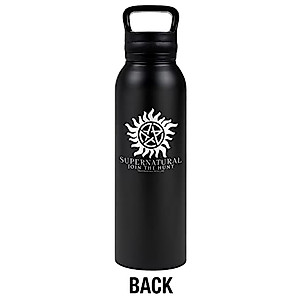 Supernatural OFFICIAL Anti Possession Symbol 24 oz Insulated Canteen Water Bottle, Leak Resistant, Vacuum Insulated Stainless Steel with Loop Cap, Black