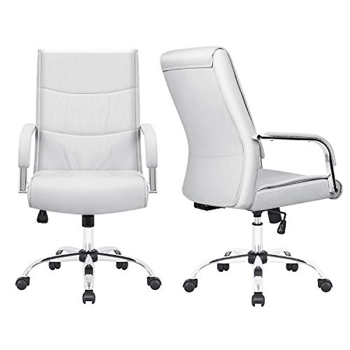 Furmax High Back Office Desk Chair Conference Leather Executive with Padded Armrests, Adjustable Ergonomic Swivel Task Chair with Lumbar Support (White)