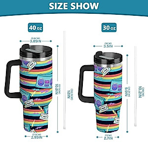 Exnundod Seamless Radio Tape Recorder Tumbler with Handle 30oz and Straw Cassette Music Insulated Tumblers Leak-proof Water Bottle for Car Travel