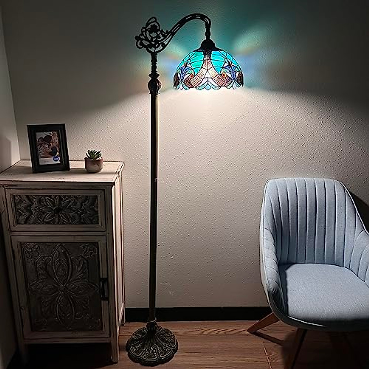 enjoy decor lamps Tiffany Floor Lamp Green Brown Liaison Stained Glass Gooseneck Adjustable LED Bulb Included for Living Room Dining Room Bedroom Office Hotel 63" H
