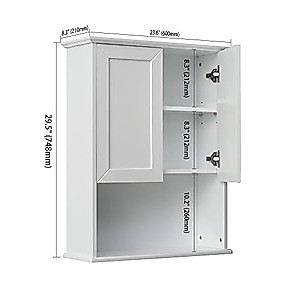 VANIRROR Bathroom Wall Cabinet Wooden Medicine Cabinet Buffering Hinge MDF Material Over Toilet Storage Cabinet 23"x29" and Adjustable Shelves Cupboard Above Toilet Storage Cabinet with Large Space