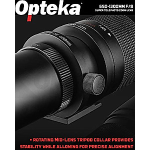 Opteka 650-1300mm (with 2X- 1300-2600mm) Telephoto Zoom Lens for Canon EF-Mount EOS 90D, 80D, 77D, 70D, 60D, 50D, 7D, 6D, 5D, 5DS, 1DS, T8, T8i, T7i, T7s, T7, T6s, T6i, T6, T5, SL3, SL2 DSLR Cameras