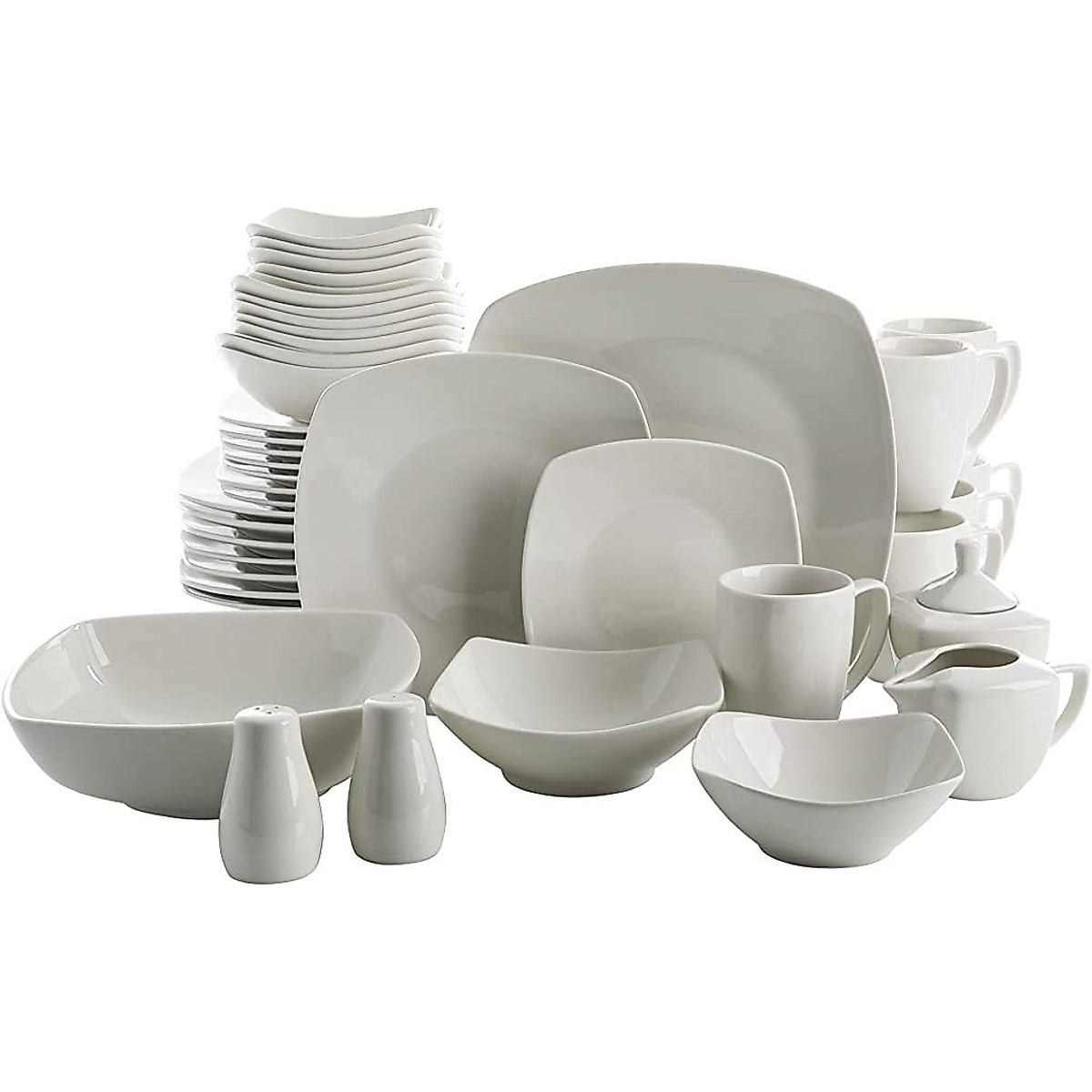 Gibson Home Zen Buffet Dinnerware Set, Service for 6 (39pcs), White (Square)