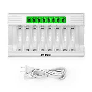 EBL AA AAA Battery Charger, 8-Bay Individual Charger for NiMH AA Rechargeable Batteries 1-Hours Fast Charging