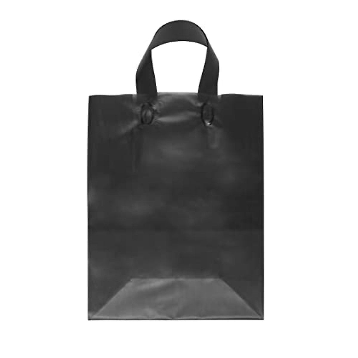 Plastic Bags with Handles - 100 Pack Medium Black Frosted Plastic Gift Bags, Gusset & Cardboard Bottom, Bulk Merchandise Retail Gift Bags, Boutiques, Small Business, Parties, Events - 10x5x13