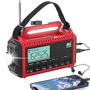 Emergency Crank Radio, 5000 NOAA Solar Hand Crank Weather Radio, 5-Way Powered AM/FM/Shortwave Portable Auto Alert Raido with Phone Charger, Flashlight, Reading Lamp&SOS for Outdoor Survival Kit Home