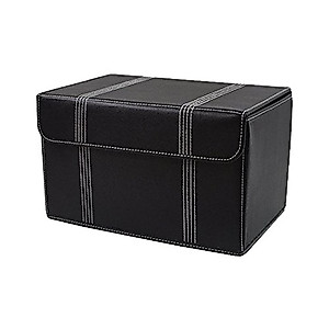 The Lucky Clover Trading Collapsible Faux Leather Lid Basket, Black