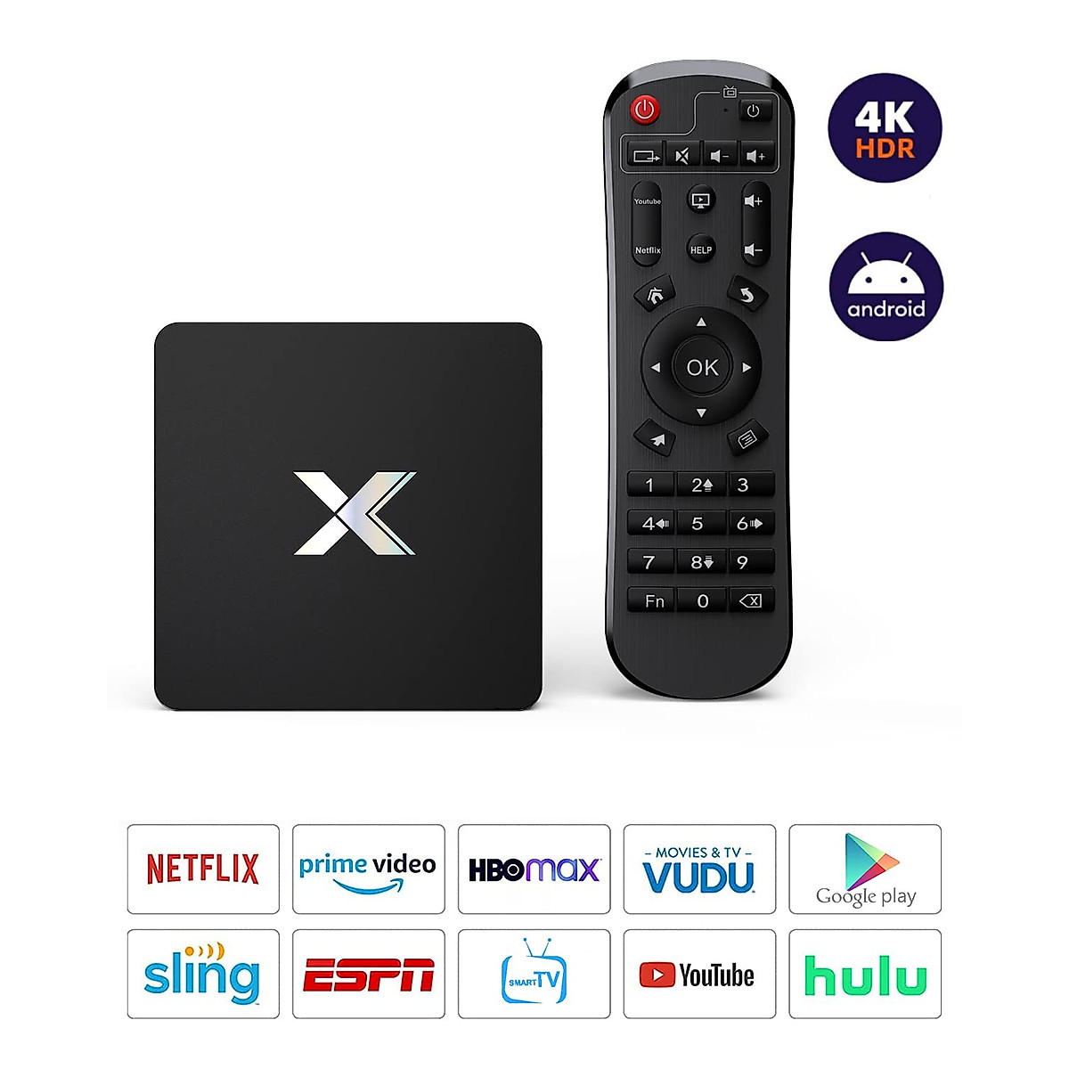 TV Box Android OS 4GB RAM 32GB ROM Quad-Core Cortex-A53 CPU Smart Media Player 2.4G 5G Dual Band WiFi Bluetooth 5.0 HDMI 4K Set Top Box for TV with Ethernet 10/100M