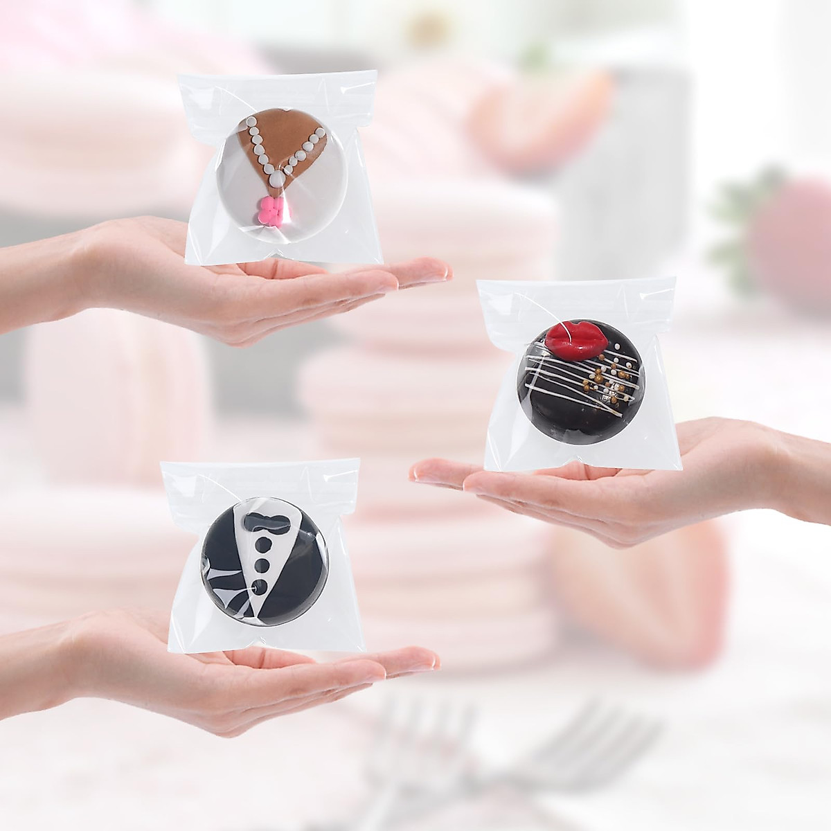 TEMLQPACK100Pcs 3 x3Inch Self Sealing Cellophane Bags Single Chocolate Covered Ore Bags Macaron Bags Brownie Bags Cookies Bags Treat Bags Candy Gift Bags for Wedding Shower Birthday Party Favors