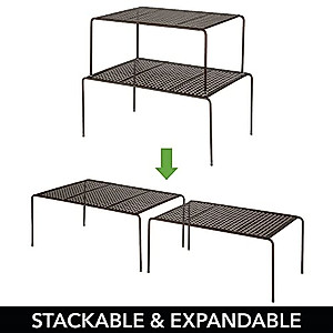 mDesign Adjustable Metal Kitchen Cabinet, Pantry, Countertop Organizer Storage Shelves: Expandable - 2 Piece Set - Durable Steel, Non-Skid Feet - Bronze