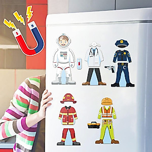 Atoylink Wooden Magnetic Dress up Dolls Pretend Play Set 40+ Pcs Occupations Community Helpers Matching Games Fridge Magnets for Toddlers Preschool Learning Toys Boys Birthday Gifts