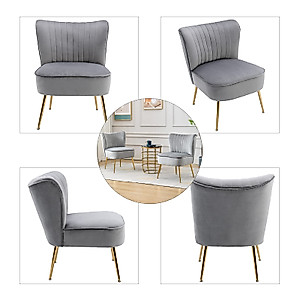 DUOMAY Modern Accent Chair Set of 2 Velvet Slipper Chair with Gold Legs Wingback Side Chair for Living Room Bedroom Entryway Small Corner Chair for Space Saving, Grey