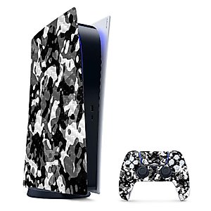 MightySkins Carbon Fiber Gaming Skin for PS5 / Playstation 5 Digital Edition Bundle - Black Modern Camo | Durable Textured Carbon Fiber Finish | Easy to Apply | Made in The USA