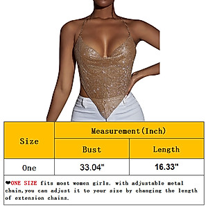 RARITYUS Women Sexy Shiny Rhinestone Tank Top Deep V Neck Chain Crop Top Shirt for Night Club Party Rave Outfit (Beige)