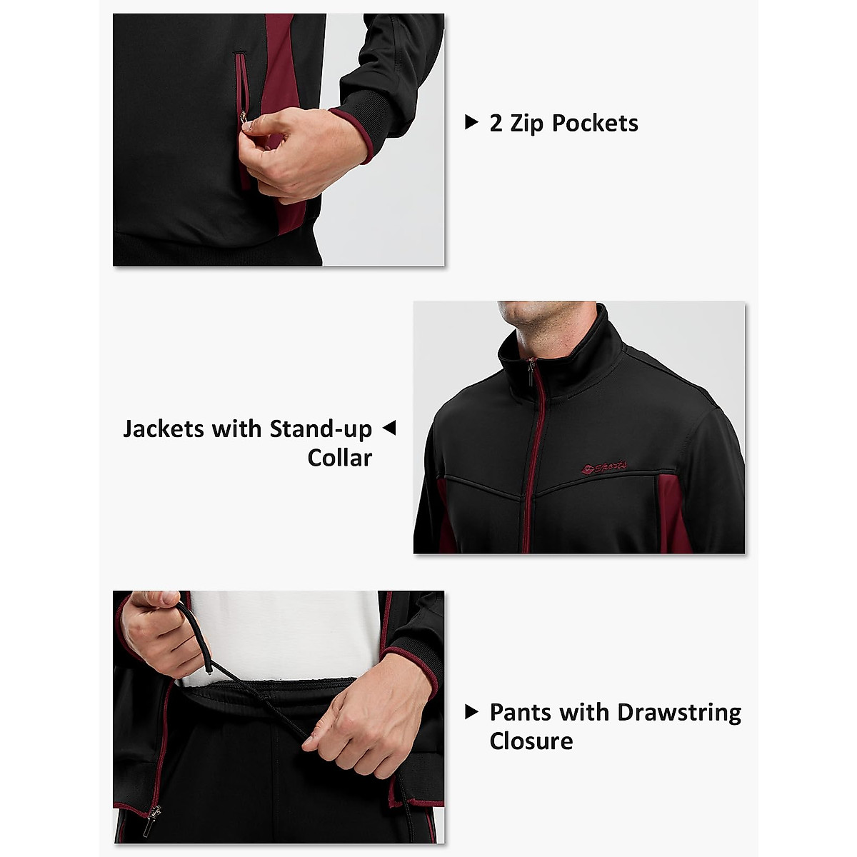 TBMPOY Men's Tracksuits Sweatsuits for Men Set Track Suits 2 Piece Casual Athletic Jogging Warm Up Full Zip Sweat Suits Black/Wine Red XL