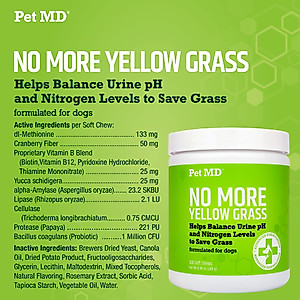 Pet MD Lawn Aid Chews - No More Yellow Spots Dog Urine Neutralizer for Lawn - pH-Balancing Helps Prevent Dog Pee from Killing Grass - Enhanced with Digestive Probiotics for Dogs & Puppies - 120 ct