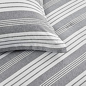 Lush Decor Gray and White Farmhouse Recycled Yarn-Dyed Cotton Stripe 5-Piece Comforter Set (Full/Queen)