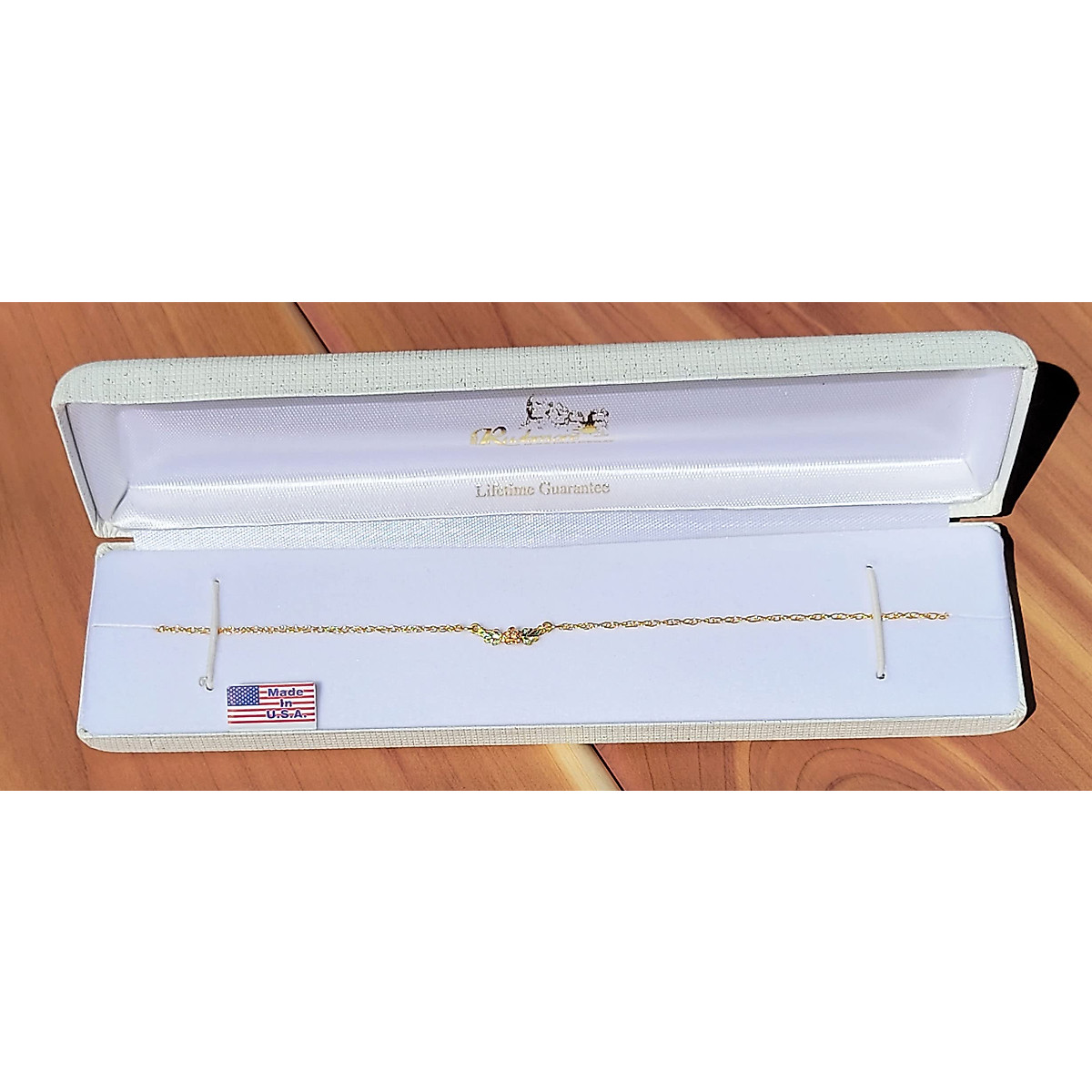 3D Rose Ankle Bracelet, 10k Yellow Gold, 12k Green and Rose Gold Black Hills Gold Motif, 9.5"