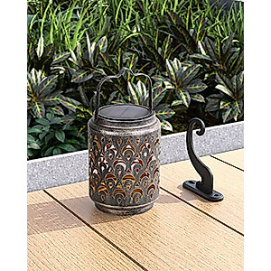 Solar Lanterns Hanging Outdoor Solar Lights with Handle,Waterproof Decorative Garden Light Metal Warm White Landscape Lighting for Garden Patio Courtyard Lawn for Yard Tree Fence Brown