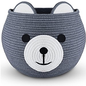 W Design Round Bear Toy Basket, Rope basket,Cute Animal Baby Basket Organizer With Handles For Toys, Blankets, Towels, Baby Shower, Handmade Gift Baskets Empty - 19 D X 13 H
