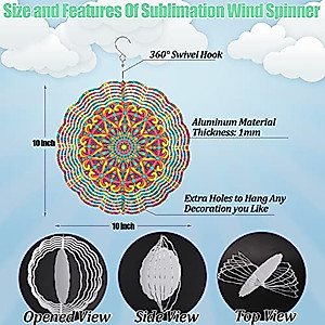 4Pcs Sublimation Wind Spinner Blanks 10Inch with 4Pcs Gazing Ball Spiral Tail, Round Stainless Steel Laser Cut Metal Hanging Wind Spinners for Outdoor Garden and Yard