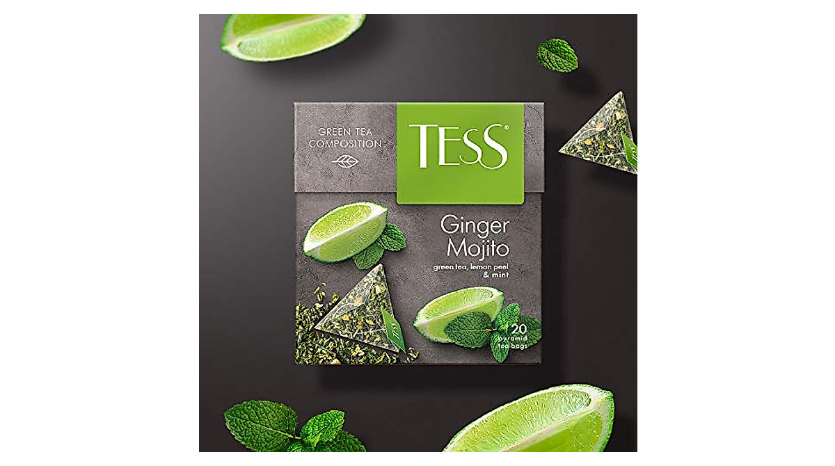 Tess Ginger Mojito Green Tea - Refreshing 20 Pyramid Sachets