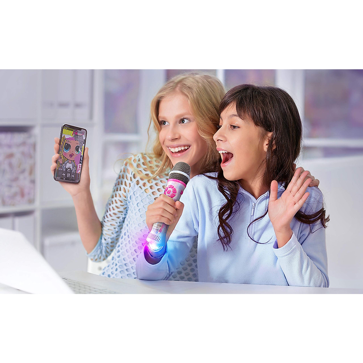 LOL Surprise Remix OMG Bluetooth Karaoke Microphone with LED Disco Party Lights, Portable Bluetooth Speaker Compatible with Apple Samsung Siri and Google Assistant, Karaoke Machine for Kids