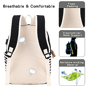 EZYCOK School Backpacks for Teen Girls Women, Lightweight Cute Bookbag Canvas Laptop Backpack with USB Charger Port, Travel Backpack for Girls