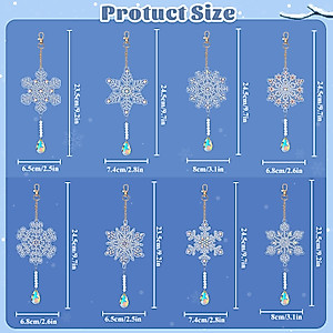 UPINS Snowflake Diamond Art Painting Kits, 8 Pcs 5D Christmas Diamond Art Ornaments DIY White Crystal Wind Chimes Ornaments for Christmas Tree Hanging Decor